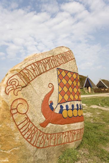 Inscription Viking Boat On Rune Stone Editorial Stock Photo - Stock ...