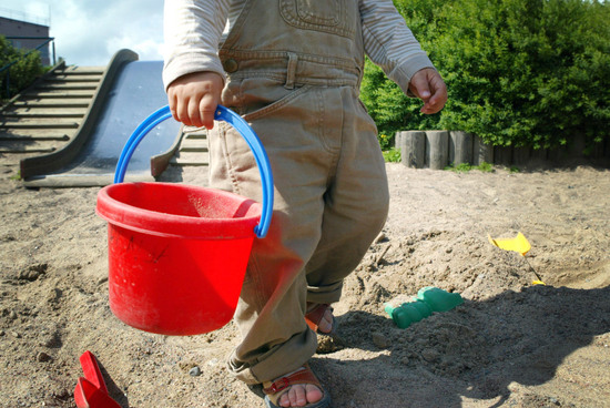 Little Girl Playing Bucket Sand Editorial Stock Photo - Stock Image ...