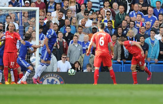Liverpools Steven Gerrard Scores Header Make Editorial Stock Photo ...