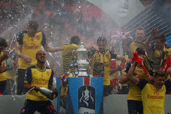 Arsenal Celebration After Trophy Presentation Spraying Editorial Stock ...