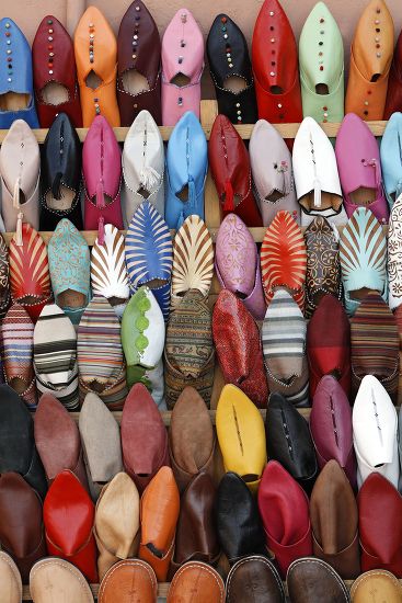 Colorful Leather Clogs Hanging On Wall Editorial Stock Photo - Stock ...