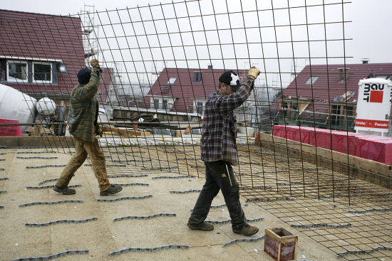 Rebar Workers Installing Reinforcing Mat Apartment Editorial Stock ...
