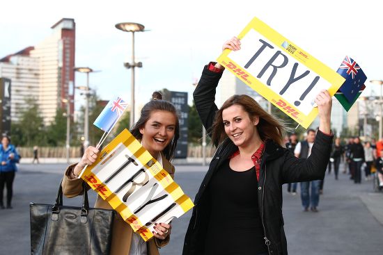 Rugby Fans Holding Try Signs During Editorial Stock Photo - Stock Image ...