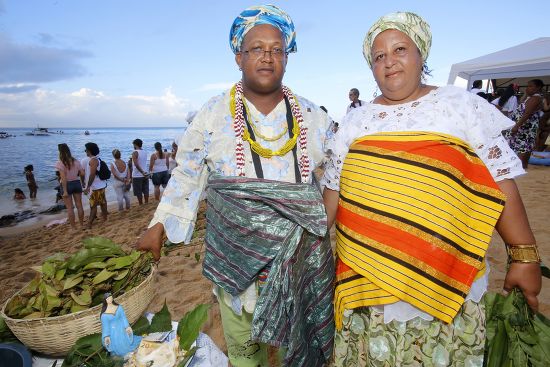 Candomble Priest Priestess Celebrating Iemanja Festival Editorial Stock ...