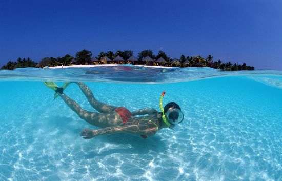 Model Released Snorkeling Woman Near Maldives Editorial Stock Photo ...