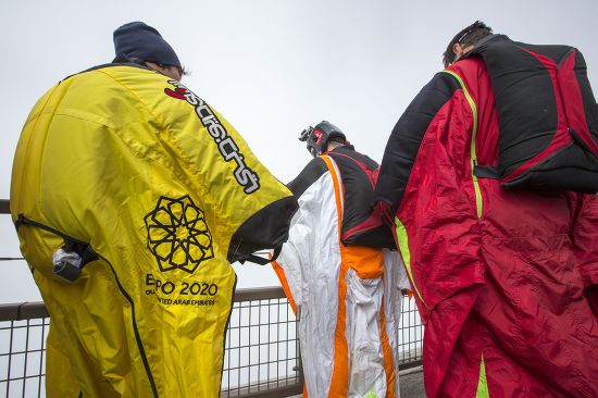 Base Jumpers Wearing Wing Suites Prepare Editorial Stock Photo - Stock ...
