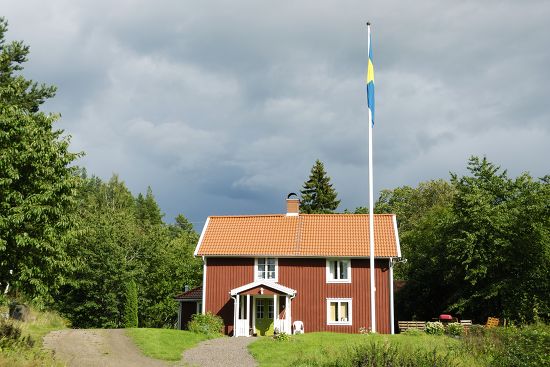 Old Typical Red House Flag Near Editorial Stock Photo - Stock Image ...