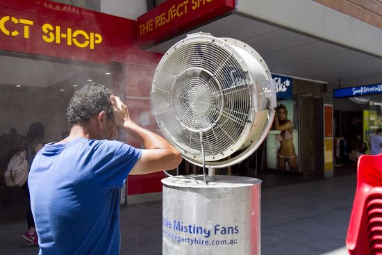 People Cooling Off Front Fan Spraying Editorial Stock Photo - Stock ...