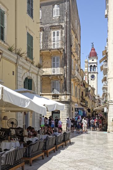 Street Restaurants Bell Tower St Spiridon Editorial Stock Photo - Stock ...