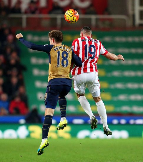 Arsenals Nacho Monreal Challenges Jonathan Walters Editorial Stock ...