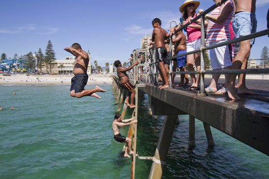 Bathers Jump Off Glenelb Beach Pier Editorial Stock Photo - Stock Image ...