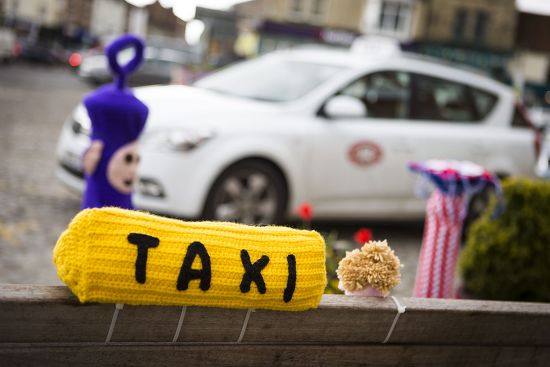 Knitted Taxi Rank Sign On Bench Editorial Stock Photo - Stock Image ...