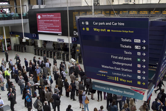 Commuters Look Sign Displaying Disruptions Waterloo Editorial Stock ...