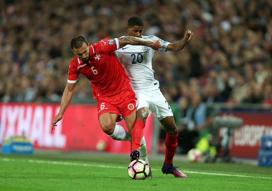 Englands Marcus Rashford Maltas Steve Borg Editorial Stock Photo ...