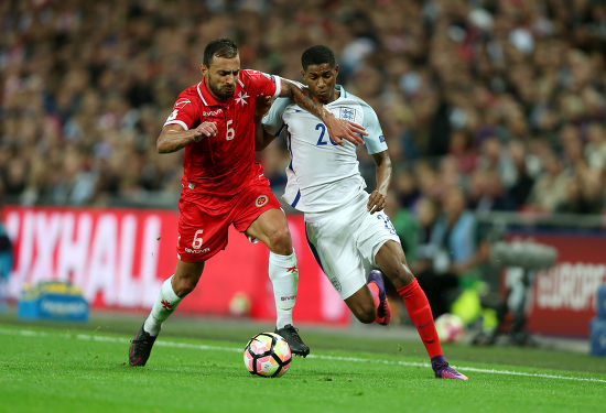 Englands Marcus Rashford Maltas Steve Borg Editorial Stock Photo ...