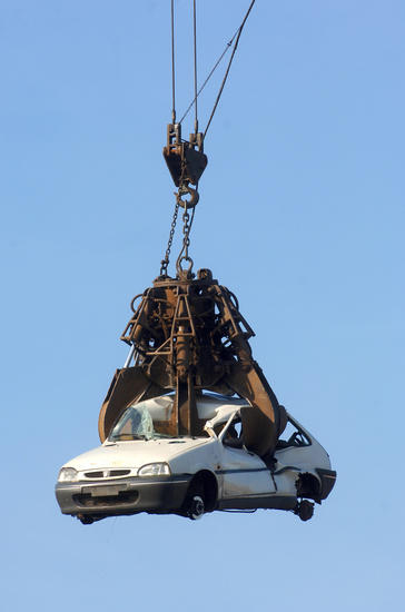 Demolition Claw Carrying Demolished Car Editorial Stock Photo - Stock ...