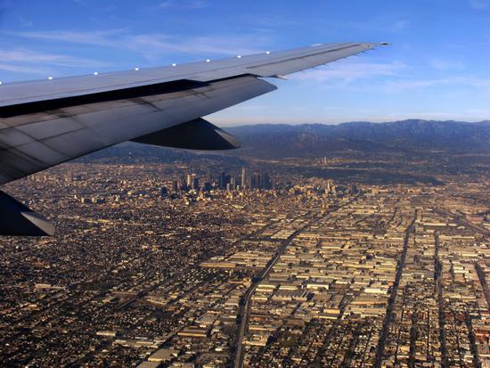 Plane Wing Over Downtown Los Angeles Editorial Stock Photo - Stock ...