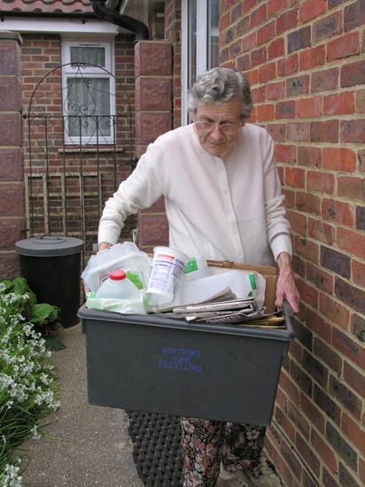 Elderly Woman Putting Out Recycling Bin Editorial Stock Photo - Stock ...