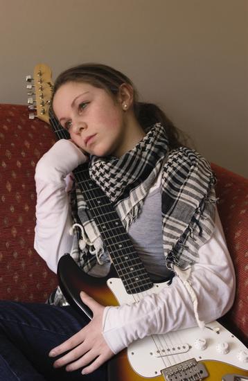 Model Released Girl Holding Electric Guitar Editorial Stock Photo ...