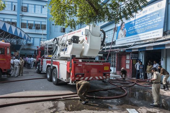 Indian Fire Fighters Work Around Fire Editorial Stock Photo - Stock ...