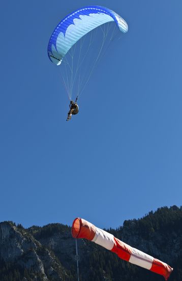 Paraglider Landing Approach Upwind Windsock Foreground Editorial Stock ...