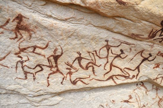 Group Painted Warriors Hunters Neolithic Rockart Editorial Stock Photo ...