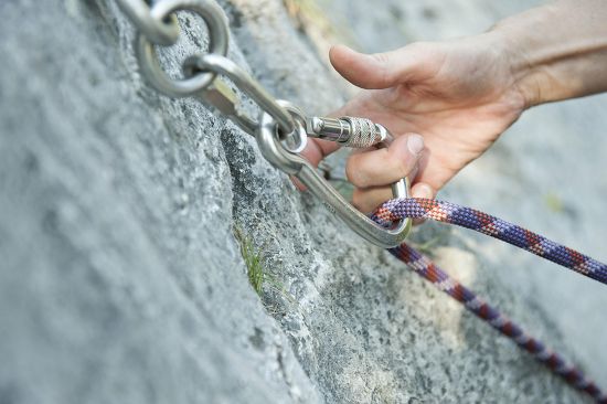 Hand Mountaineer Climber Hooking Rope Into Editorial Stock Photo ...