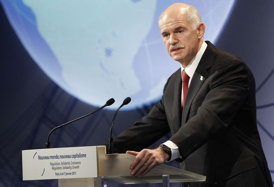 Greeces Prime Minister George Papandreou Delivers Editorial Stock Photo ...