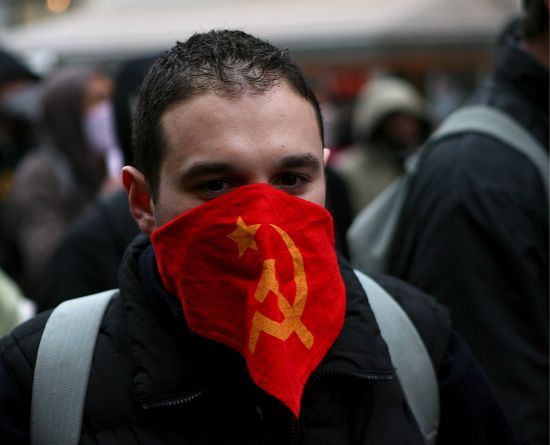 Young Demonstrator Covers His Face Communist Editorial Stock Photo ...