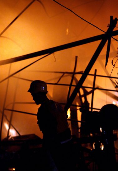 Palestinian Firman Operates On Fire Building Editorial Stock Photo ...
