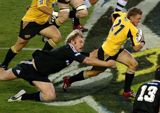 Hurricanes Flyhalf David Holwell R Tackled Editorial Stock Photo ...