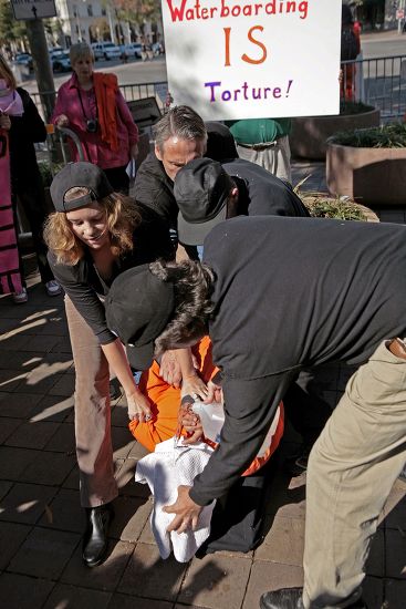 Human Rights Activists Demonstrate Waterboarding On Editorial Stock ...