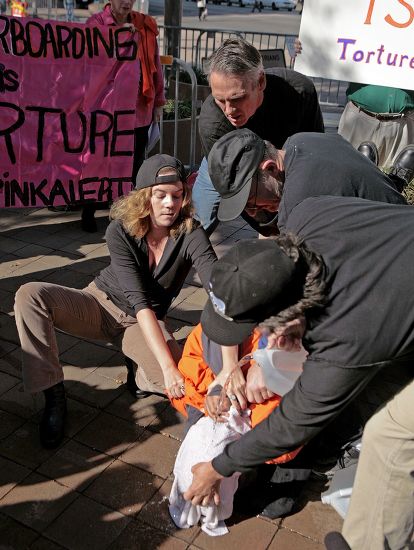 Human Rights Activists Demonstrate Waterboarding On Editorial Stock ...