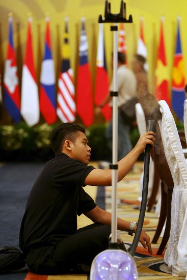 Worker Prepares Chairs Ballroom Asean Defence Editorial Stock Photo ...