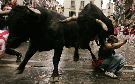 Bull Runner Tries Flee Fighting Bull Editorial Stock Photo - Stock ...