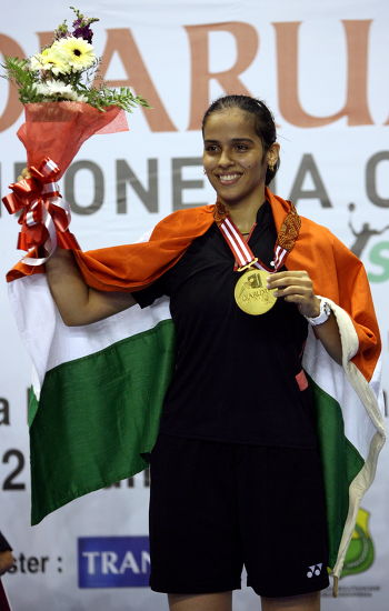 Indias Saina Nehwal Celebrates On Podium Editorial Stock Photo - Stock ...