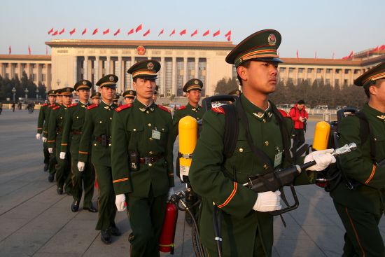 Chinese Paramilitary Police March Firefighting Equipment Editorial ...