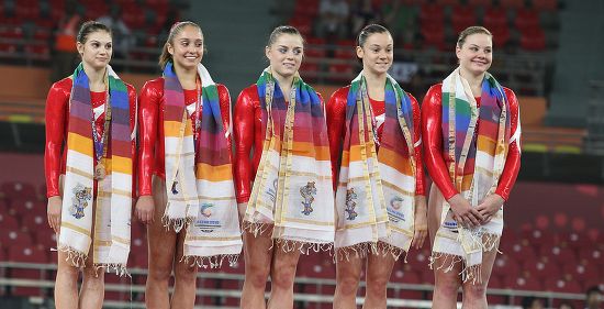 Members Canada Gymnastics Team Pose Bronze Editorial Stock Photo ...