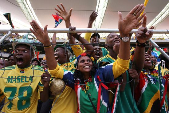 South African Soccer Fans Celebrate Their Editorial Stock Photo - Stock ...