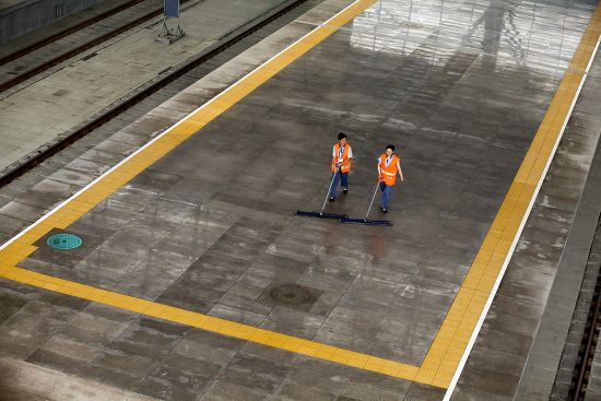 Two Workers Mop Floor Highspeed Train Editorial Stock Photo - Stock ...