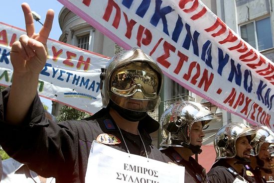 Athens Greece Fireman Flashes Victory Sign Editorial Stock Photo ...