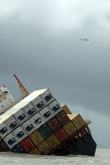 Tilted Cargo Ship Msc Chitra After Editorial Stock Photo - Stock Image ...