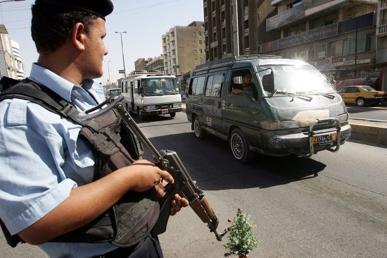 Iraqi Policeman Stands Guard Checkpoint Central Editorial Stock Photo ...