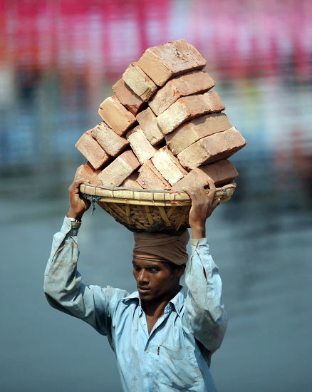 Daily Laborer Carries Bricks Workers Unload Editorial Stock Photo ...