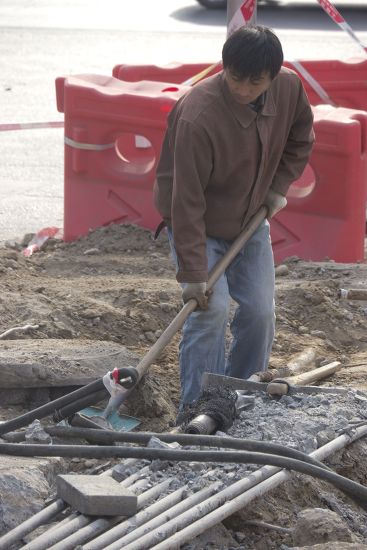 Construction Workers Dig Street Lay Cables Editorial Stock Photo ...