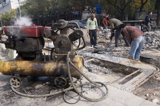 Construction Workers Dig Street Lay Cables Editorial Stock Photo ...