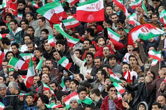 Iranian Fans Cheer Their Team During Editorial Stock Photo - Stock ...