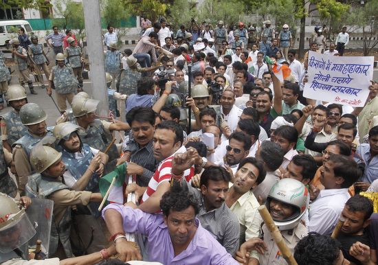 Indian Policemen Scuffle Congress Party Workers Editorial Stock Photo ...