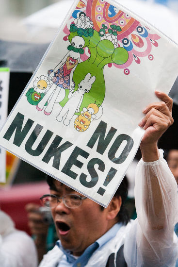 Protester Holds Antinuclear Sign Board During Editorial Stock Photo ...
