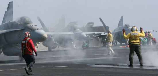 Flight Deck Crews On Board Uss Editorial Stock Photo - Stock Image ...